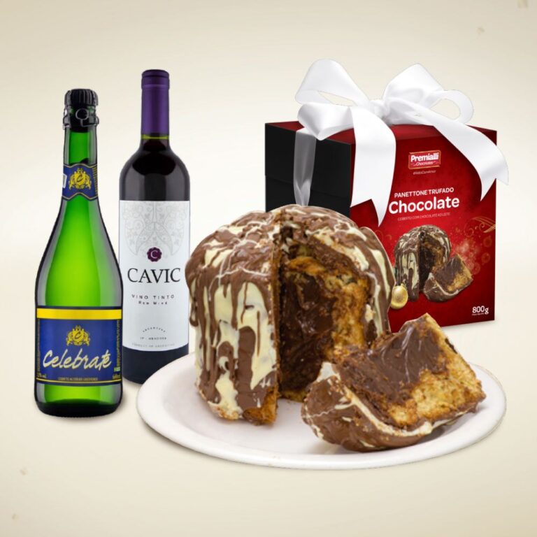 Kit Natal Panettone Trufado Chocolate Vinho E Espumante